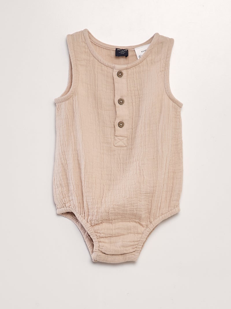 Barboteuse boutonnée en double gaze de coton - Beige foncé - Kiabi - 10.00€