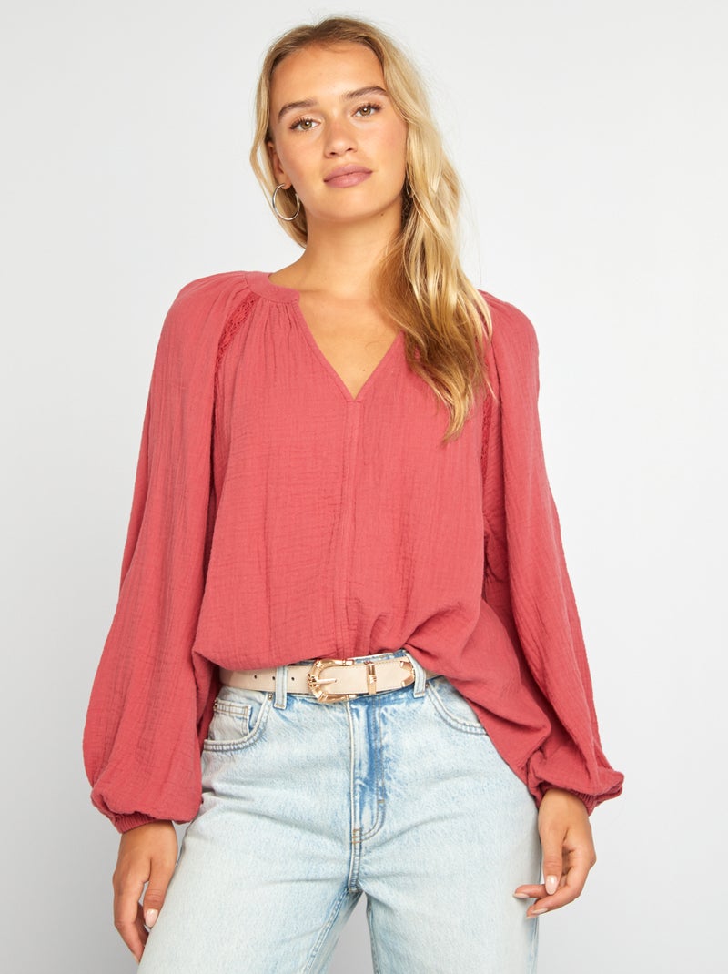 Blouse en gaze de coton - Rouge - Kiabi - 18.00€