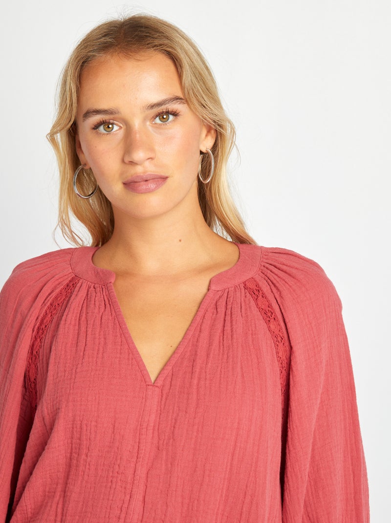 Blouse en gaze de coton - Rouge - Kiabi - 18.00€