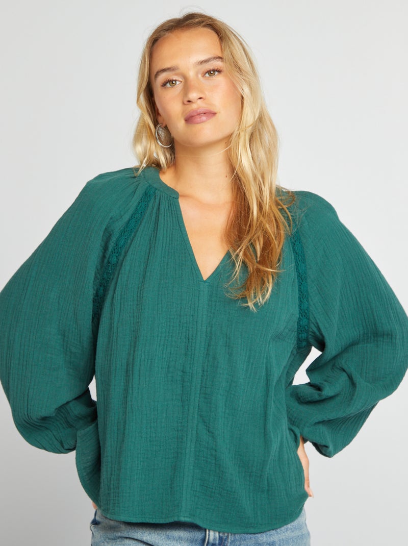 Blouse en gaze de coton - Vert - Kiabi - 18.00€