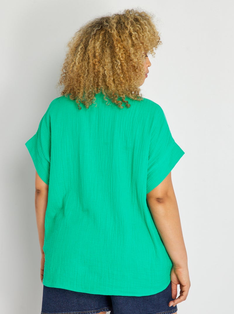 Blouse en gaze de coton - Vert - 22.00€ - Kiabi
