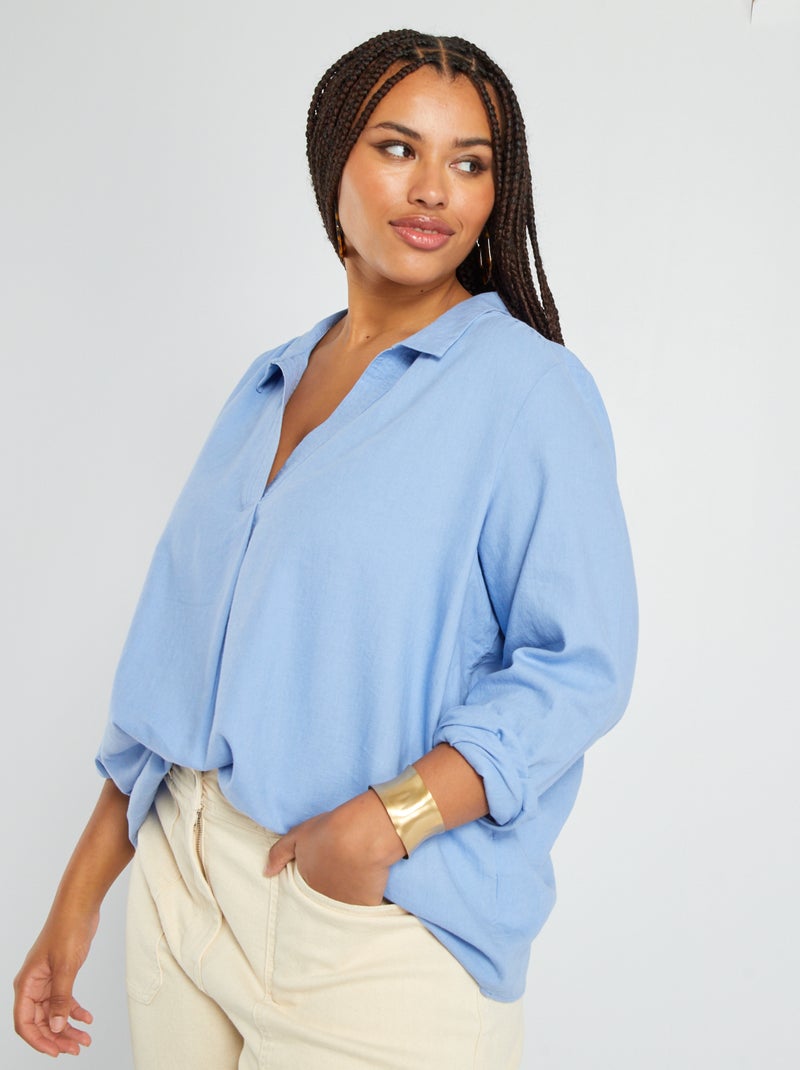 Blouse en lin encolure V - Bleu - 22.00€ - Kiabi
