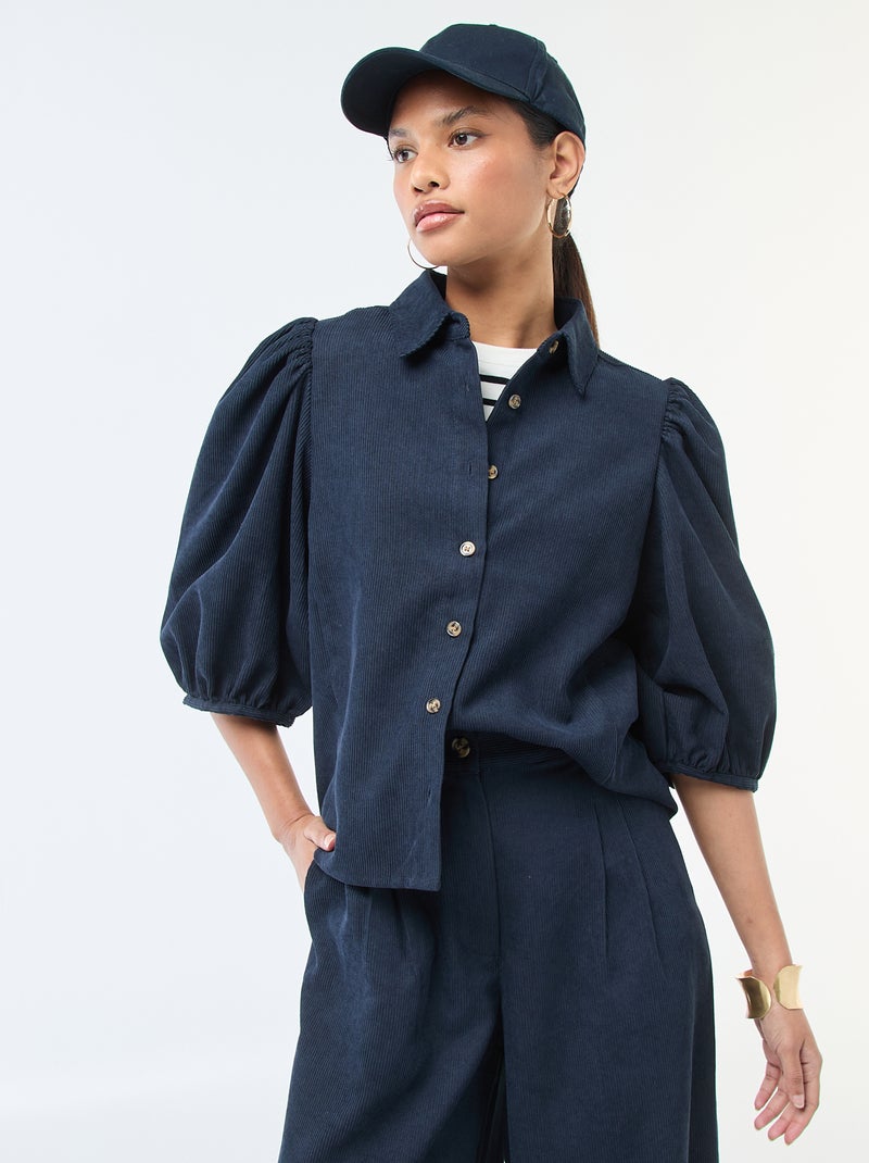 Blouse van fluweel met 3/4 mouwen - Blauw - Dame - 18.00€ - Kiabi