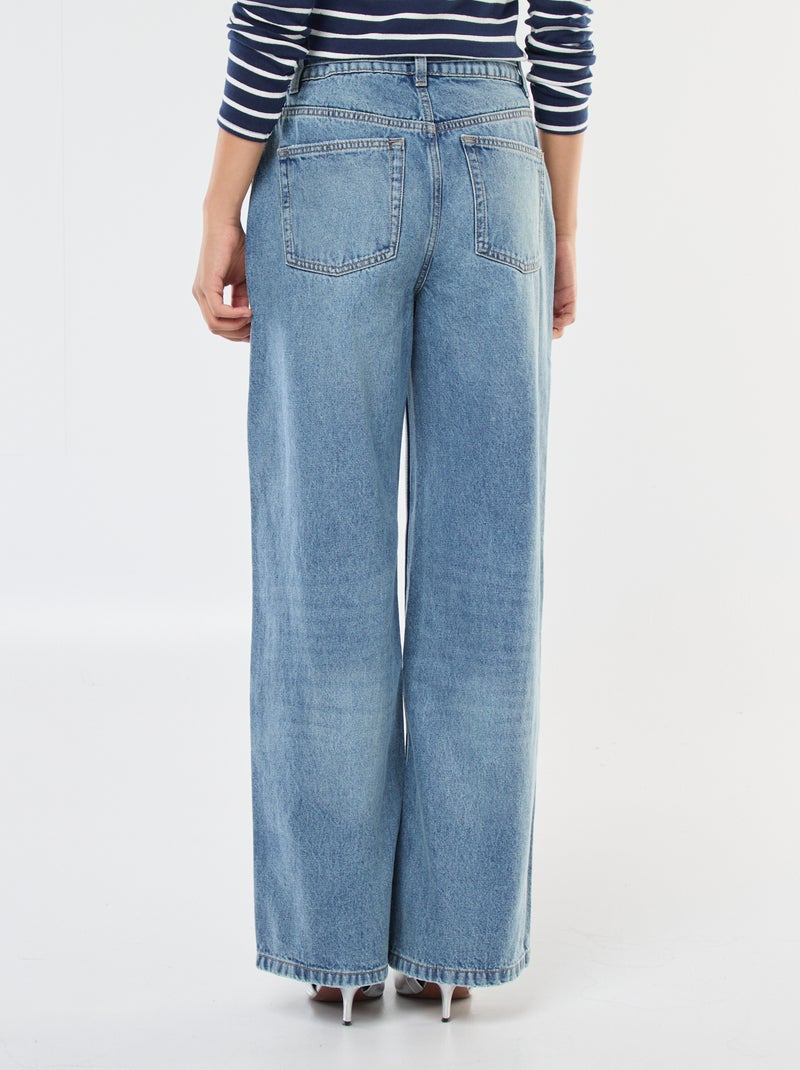Broek met wijde pijpen en smalle ceintuur van spijikerstof - Blauw ...