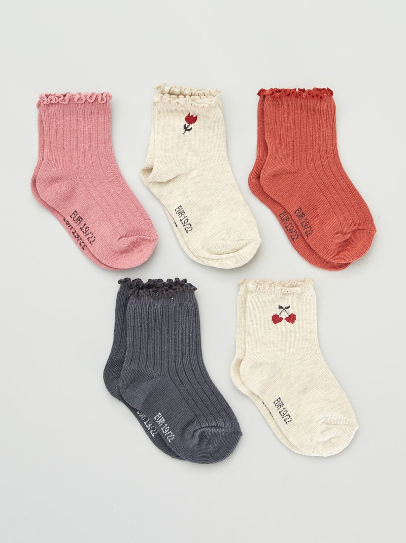 Chaussettes fantaisie - Lot de 5 - Rose/Marine/Rouge - Bébé fille - 6. ...
