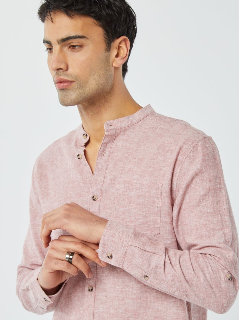 Chemise col mao avec lin - Rose - Homme - 20.00€ - Kiabi