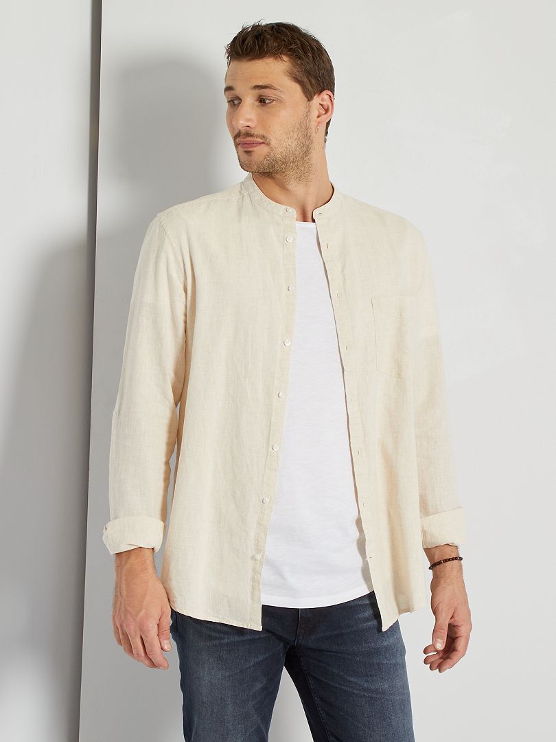 Chemise col mao lin et coton +1m90 - beige pâle - Kiabi - 20.00€