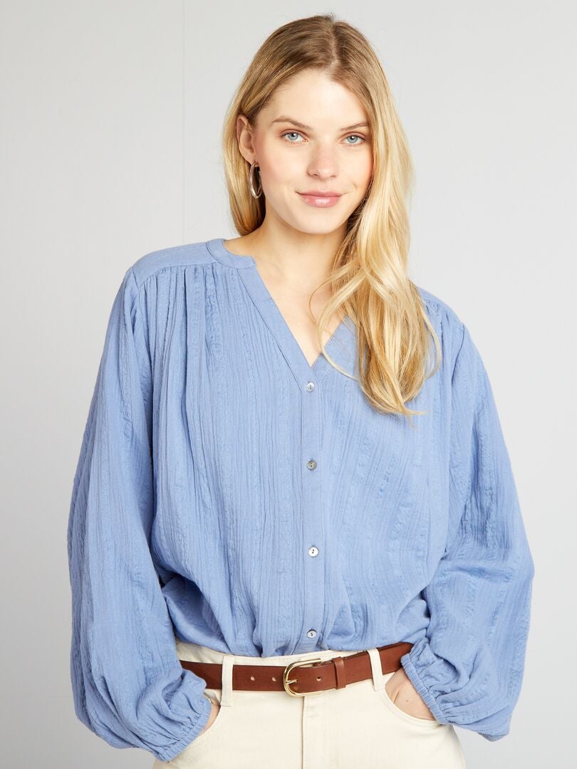 Chemisier en gaze de coton - Bleu - Kiabi - 20.00€
