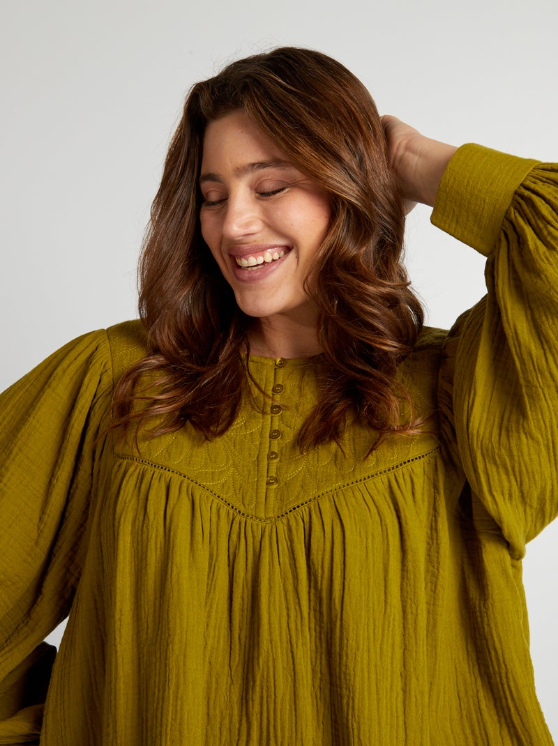 Chemisier en gaze de coton - Vert - Kiabi - 22.00€