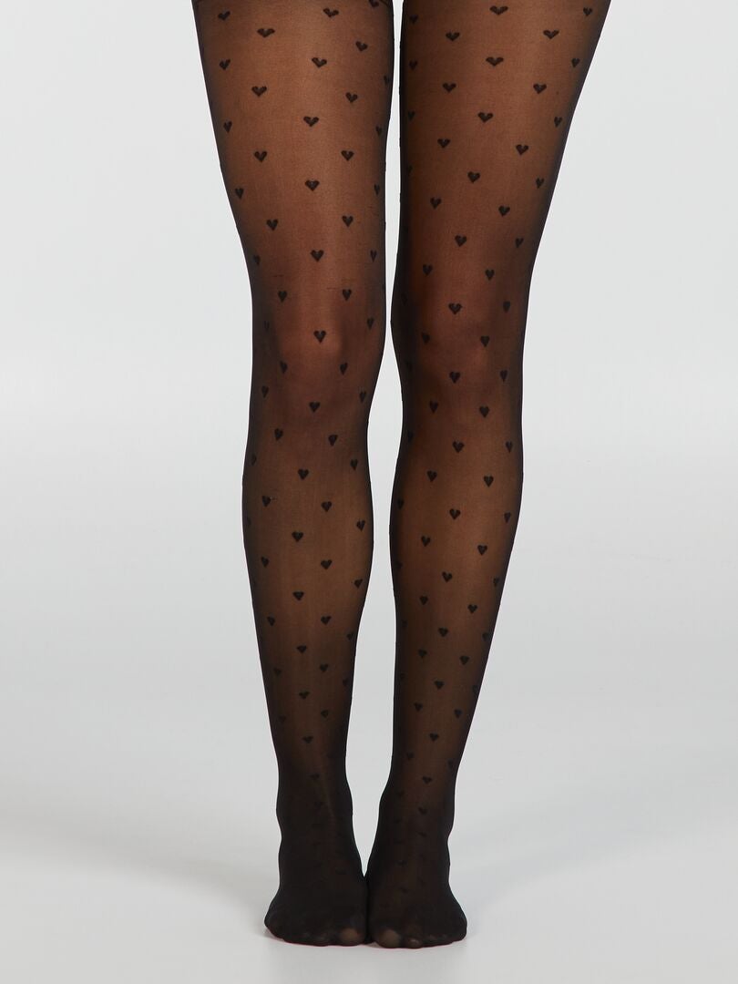 Collants plumetis coeurs 30D - noir - Kiabi - 7.00€