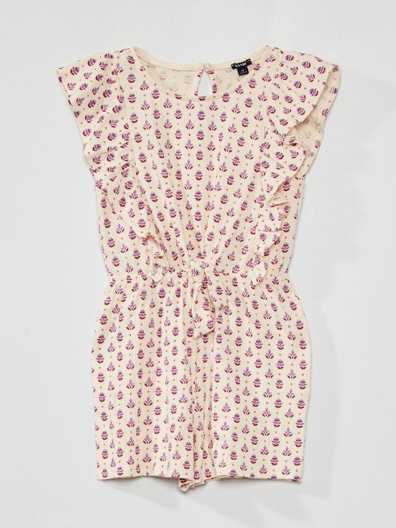 Combinaison short fleuri - Blanc/violet - Kiabi - 12.00€