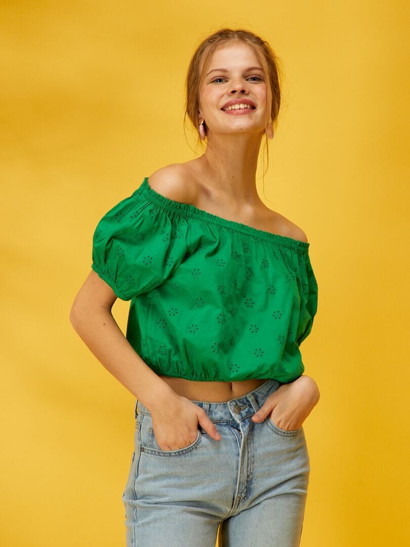 Crop-top fantaisie avec broderie - Vert - Kiabi - 12.00€