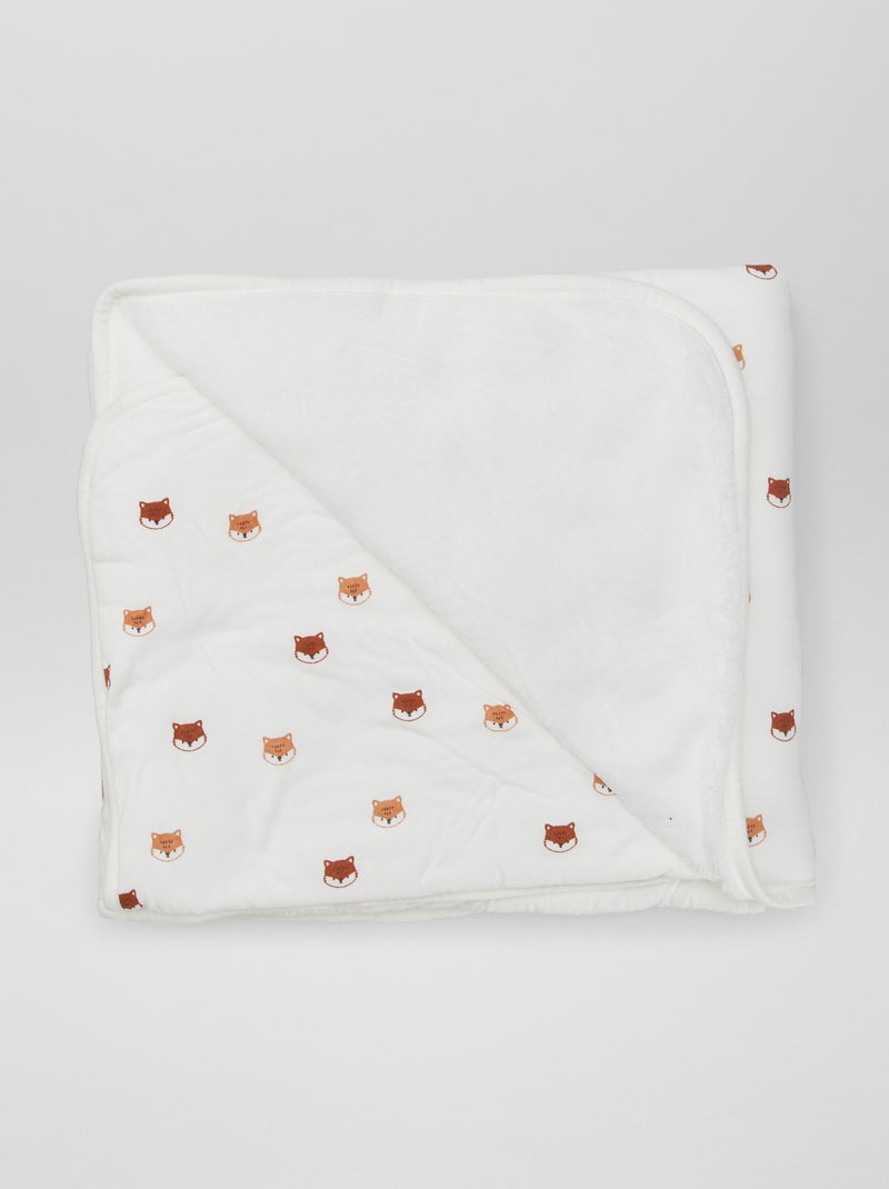 Deken met print en voering met fleece-effect - WIT - 12.00€ - Kiabi