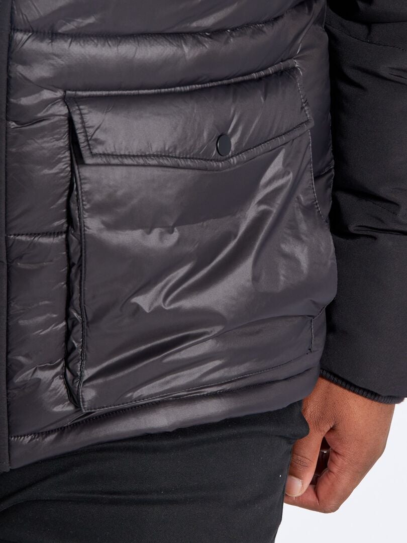 Donsjack met capuchon uit twee stofsoorten - zwart - Kiabi - 50.00€