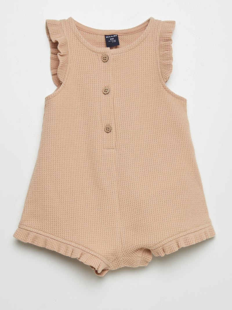 Ensemble barboteuse + bob en nid d'abeille - Beige - Kiabi - 15.00€