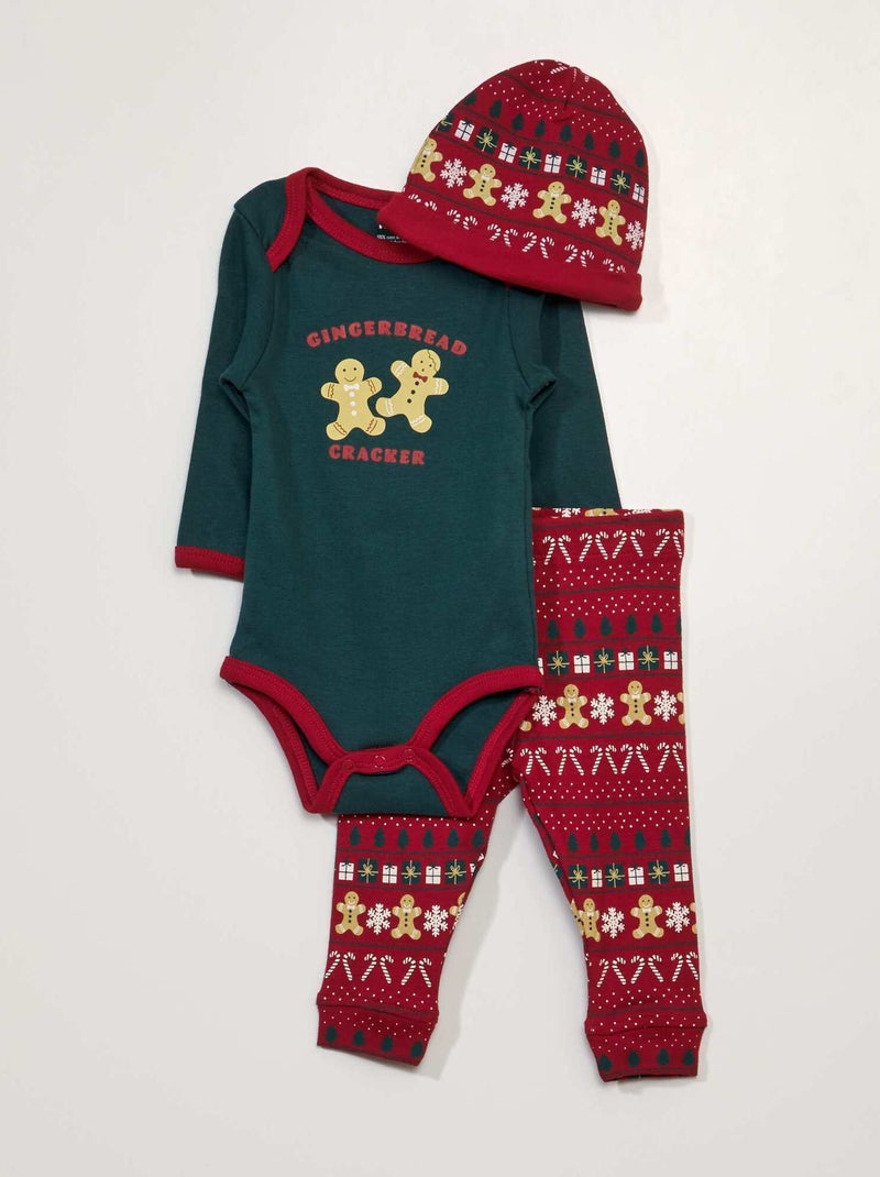Ensemble body + legging + bonnet - 3 pièces - Vert - 10.00€ - Kiabi