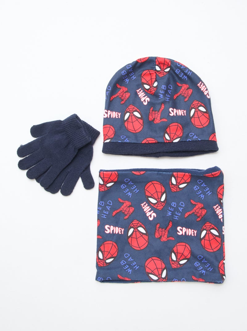 Ensemble bonnet + snood + gants 'Spiderman' 'Marvel' - 3 pièces - Bleu ...