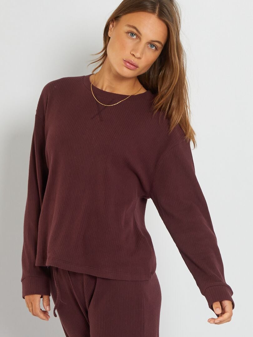 Ensemble pyjama côtelé - brun prune - Kiabi - 22.00€