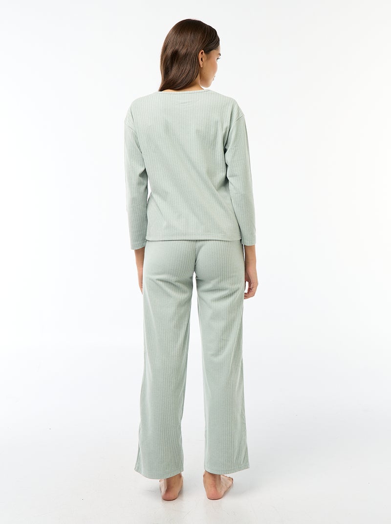Ensemble pyjama long en maille - 2 pièces - Vert d'eau - Femme - 20.00€ - Kiabi