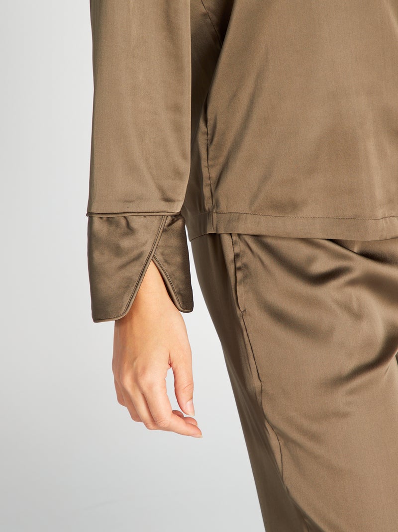 Ensemble pyjama long satiné - 2 pièces - Marron - Kiabi - 25.00€