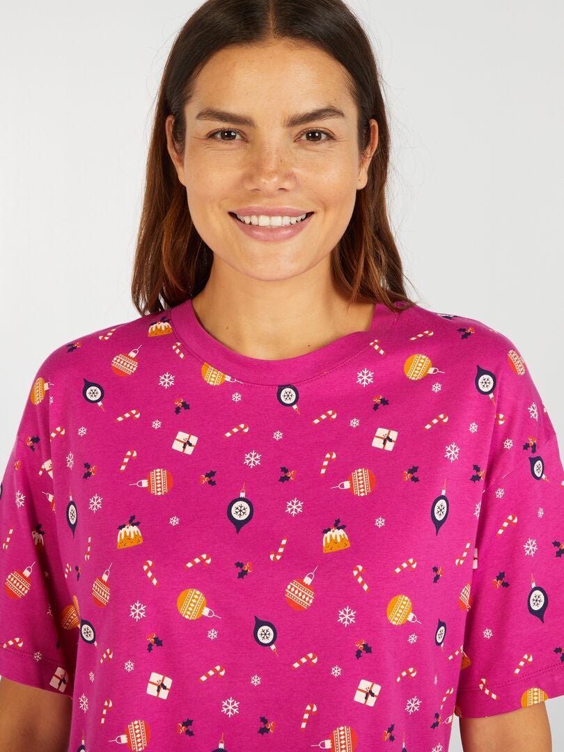 Ensemble pyjama Tee-shirt + short Noël - 2 pièces - Rose - Kiabi - 12.00€
