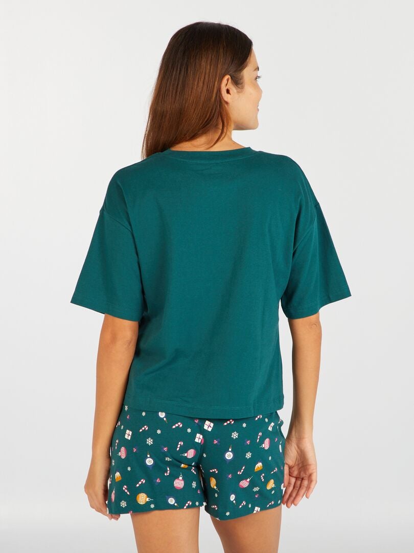 Ensemble pyjama Tee-shirt + short Noël - 2 pièces - Vert - Kiabi - 12.00€