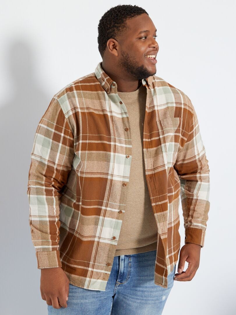 Flanellen overhemd met ruitjes - BIEGE - Kiabi - 22.00€