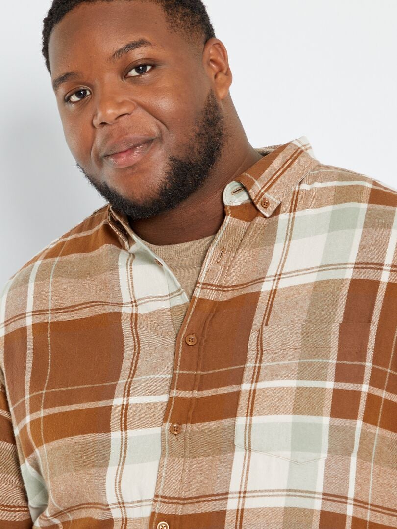 Flanellen overhemd met ruitjes - BIEGE - Kiabi - 22.00€