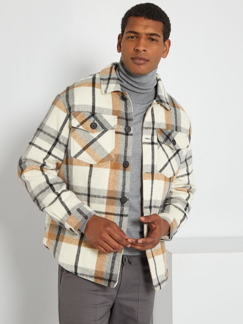 Flanellen overhemd met ruitjes - BIEGE - Kiabi - 40.00€