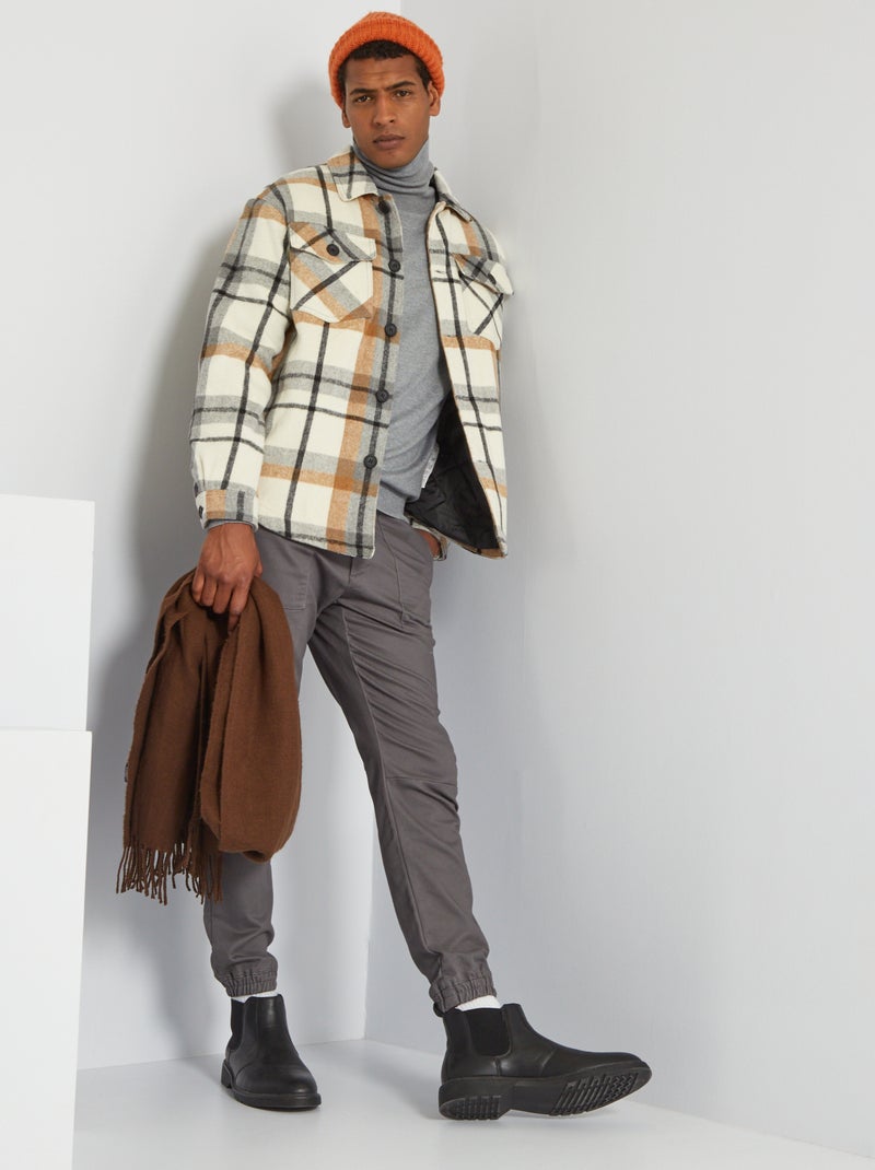 Flanellen overhemd met ruitjes - BIEGE - 40.00€ - Kiabi