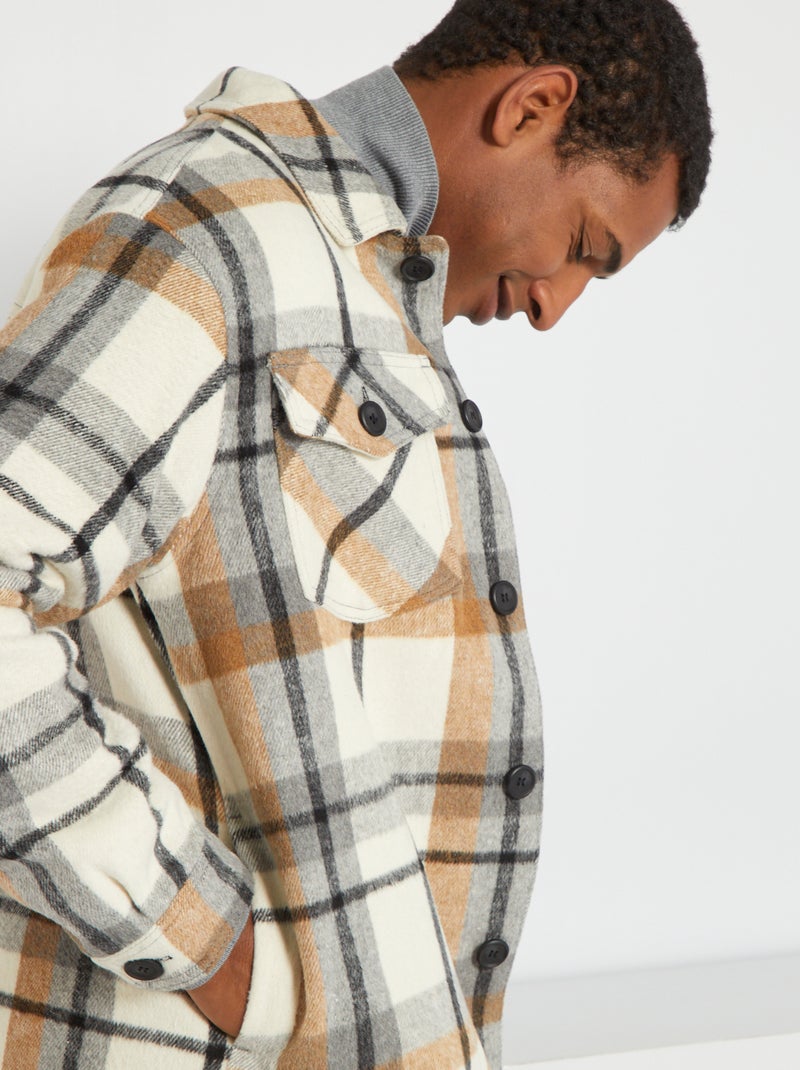 Flanellen overhemd met ruitjes - BIEGE - 40.00€ - Kiabi