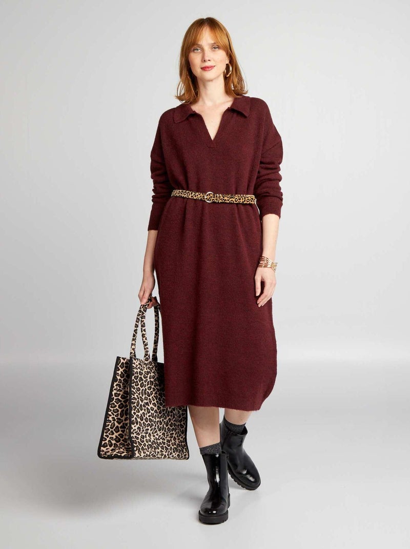 Gebreide trui-jurk met col - ROOD - Kiabi - 29.00€