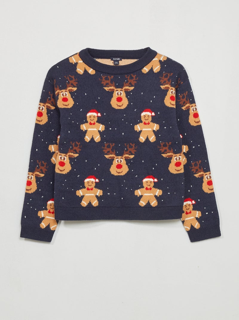 Gebreide trui met kerstmotief - BLAUW - 10.00€ - Kiabi
