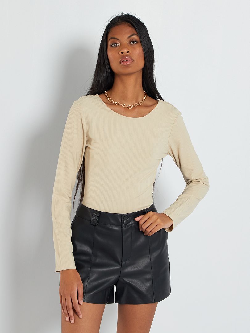 Geribde body - beige crème - Kiabi - 9.00€