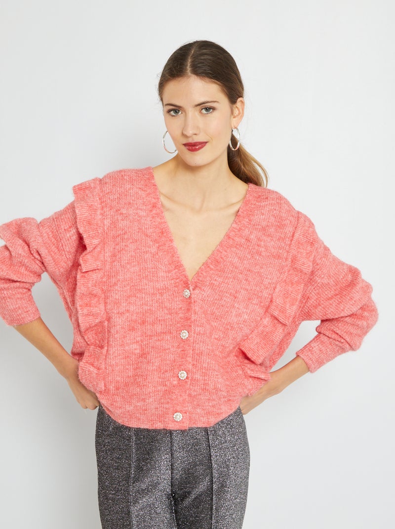 Gilet en maille avec boutons fantaisie - Rose - Kiabi - 20.00€