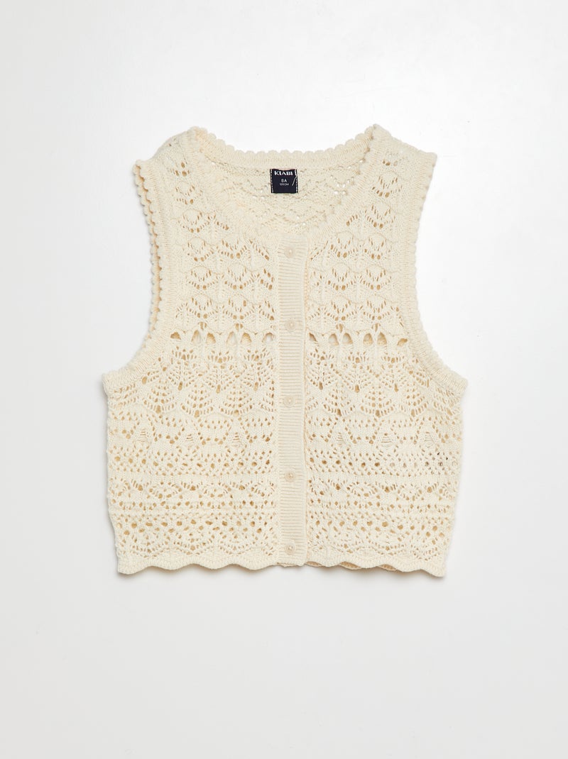 Gilet sans manches en crochet - BLANC - Fille - 10.00€ - Kiabi