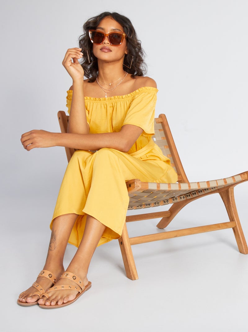 Halflange jurk met bardothals - GEEL - Dame - 25.00€ - Kiabi