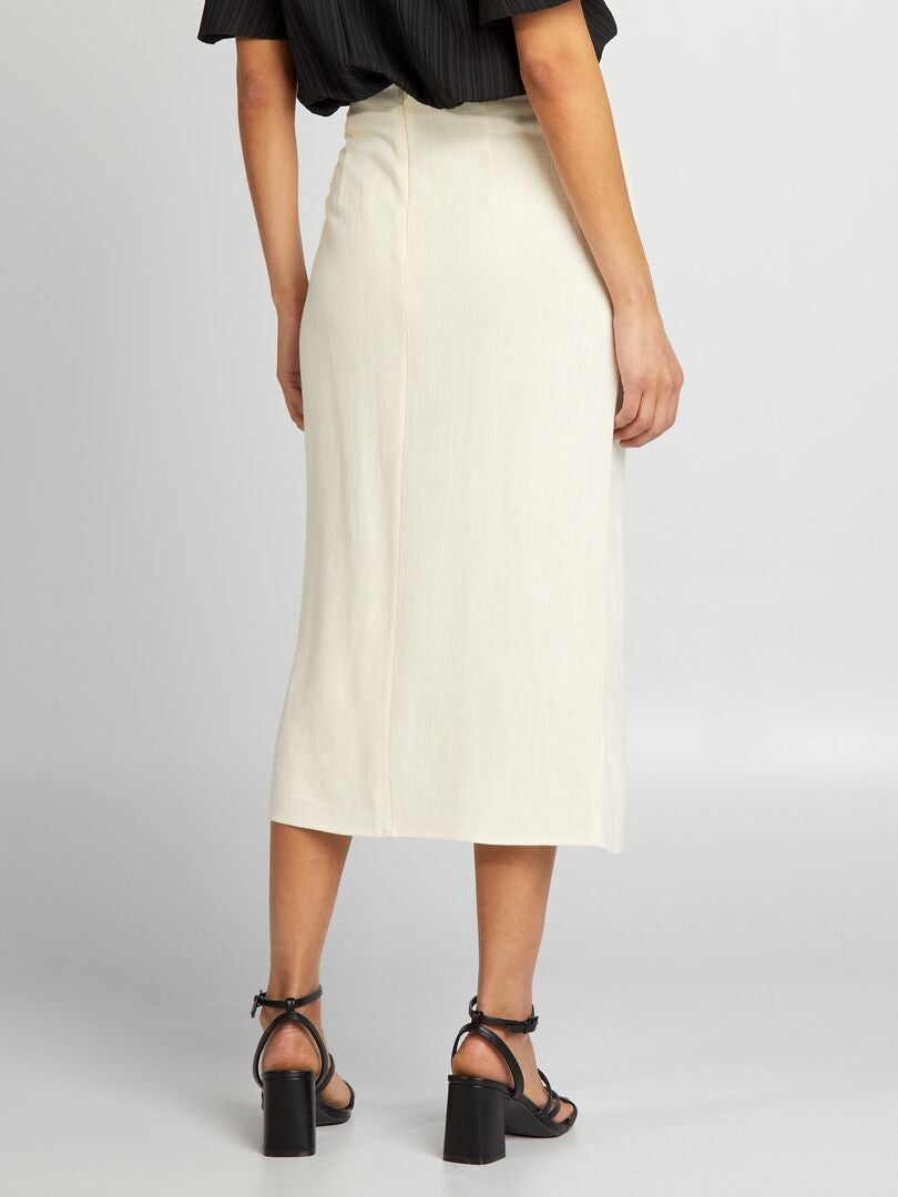 Halflange, linnen rok met overslag - WIT - Kiabi - 22.00€