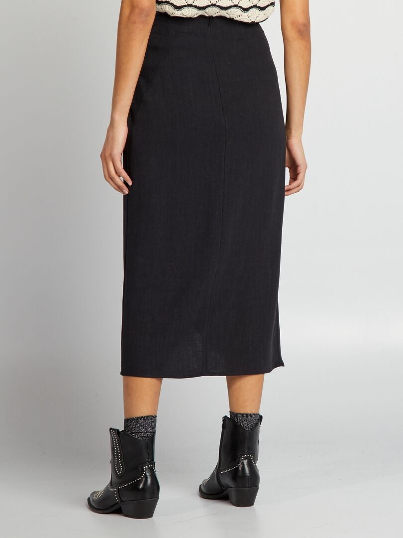 Halflange, linnen rok met overslag - zwart - Kiabi - 22.00€