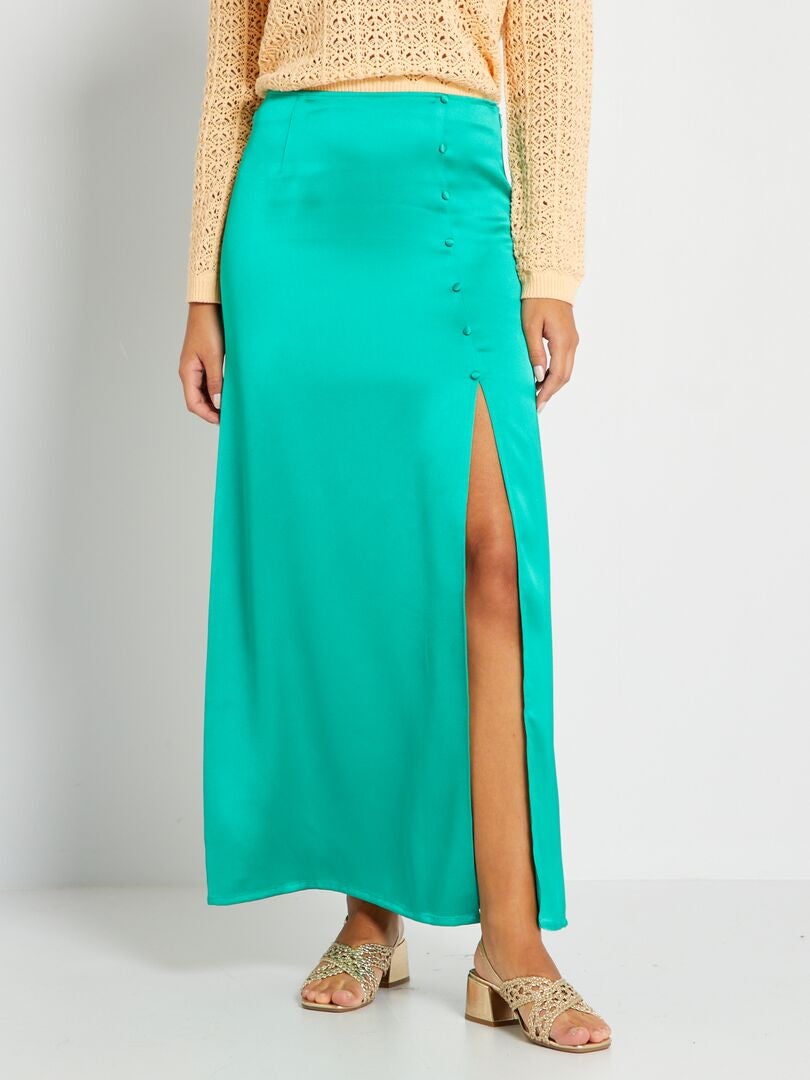 Halflange satijnen rok - GROEN - Kiabi - 25.00€