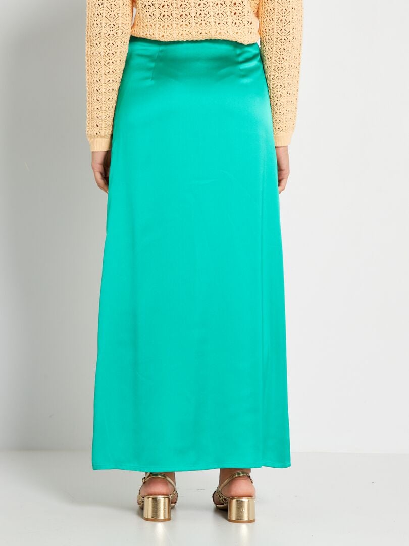 Halflange satijnen rok - GROEN - Kiabi - 25.00€