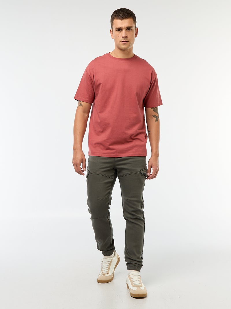 Jogging cargo uni en coton - Kaki - Homme - 30.00€ - Kiabi
