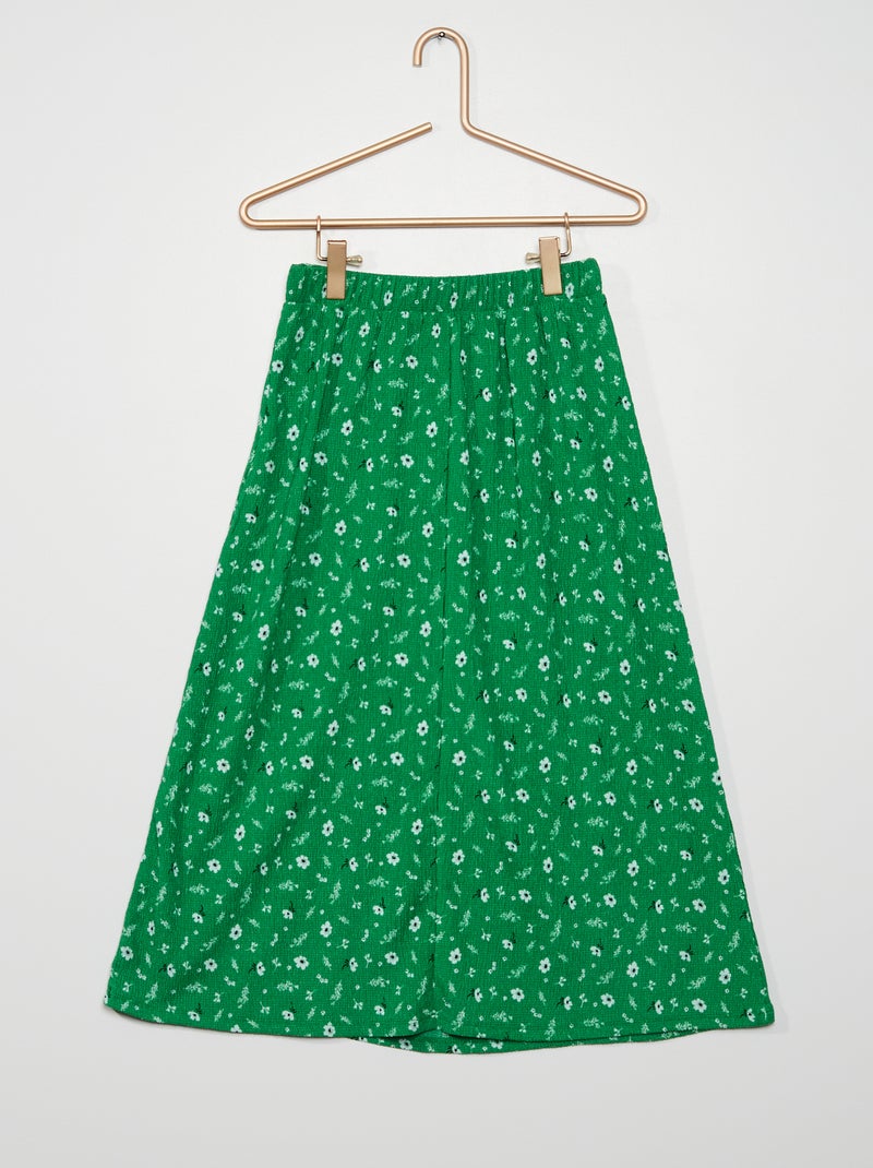 Jupe longue fendue en maille gaufrée fleurie - vert - Kiabi - 12.00€