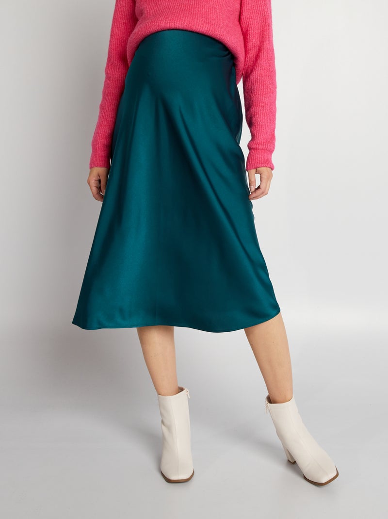 Jupe longue grossesse en satin - Vert - 22.00€ - Kiabi