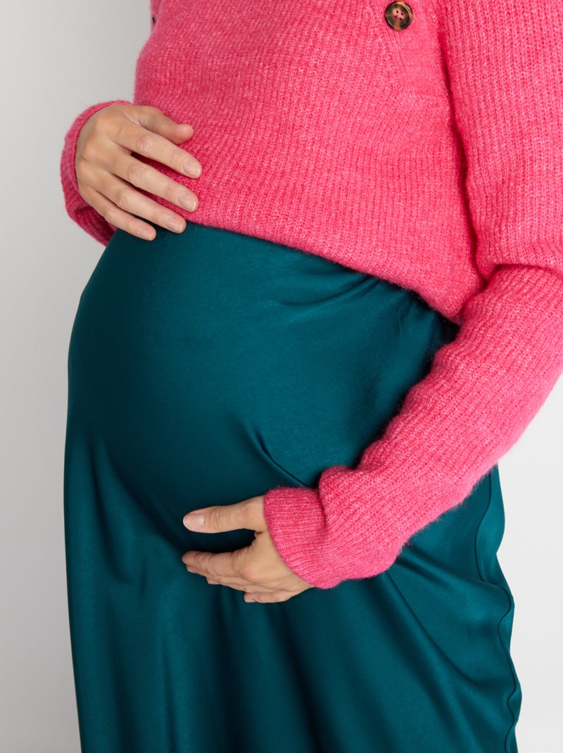 Jupe longue grossesse en satin - Vert - 22.00€ - Kiabi