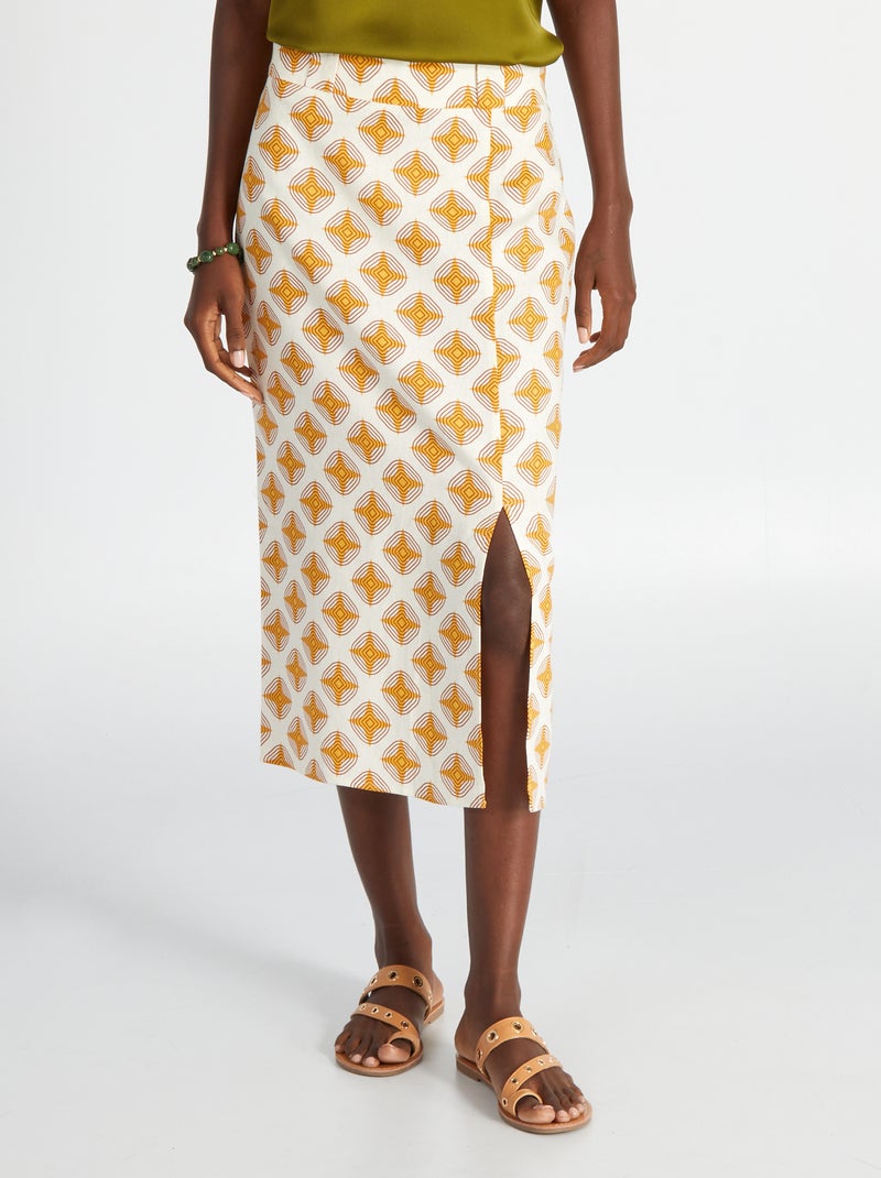 Jupe midi droite - Blanc/jaune/ornage - 22.00€ - Kiabi