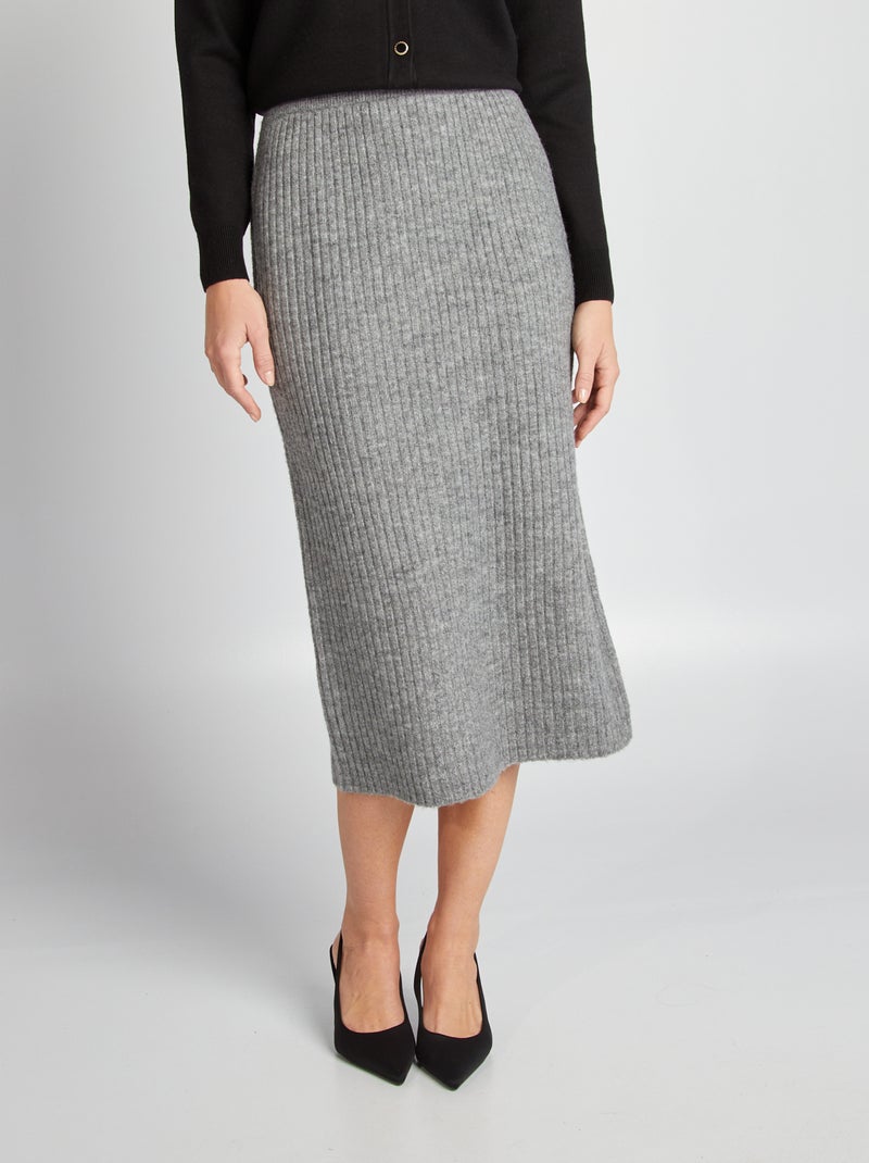 Jupe midi en maille côtelée - GRIS - Kiabi - 18.00€