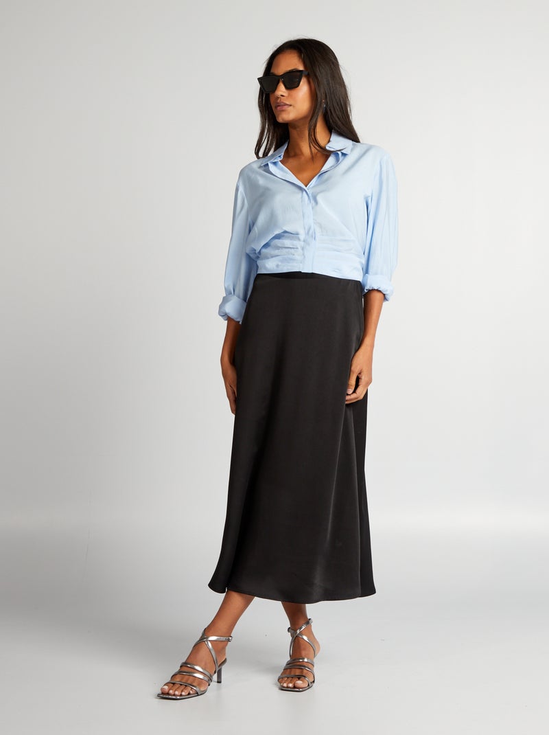 Jupe midi en satin - noir - Kiabi - 20.00€