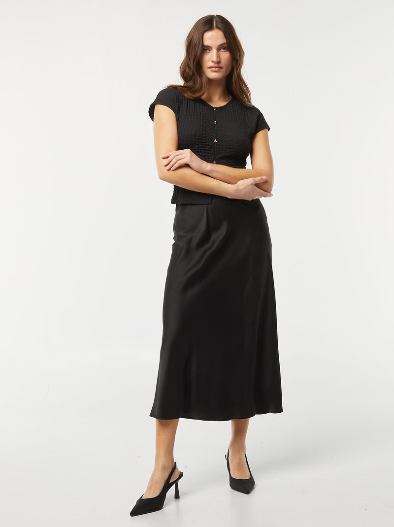 Jupe midi en satin - Noir - Kiabi - 22.00€