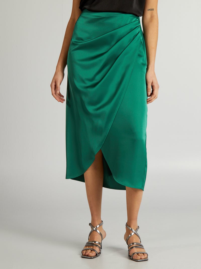 Jupe midi en satin - Vert - Kiabi - 22.00€